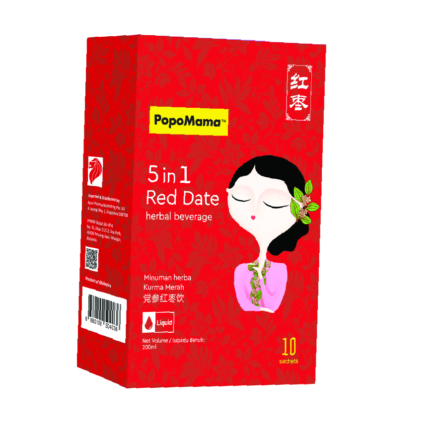 Health Shop - POPOMAMA 5 In 1 Red Date Herbal Beverage Liquid Sachet 10s